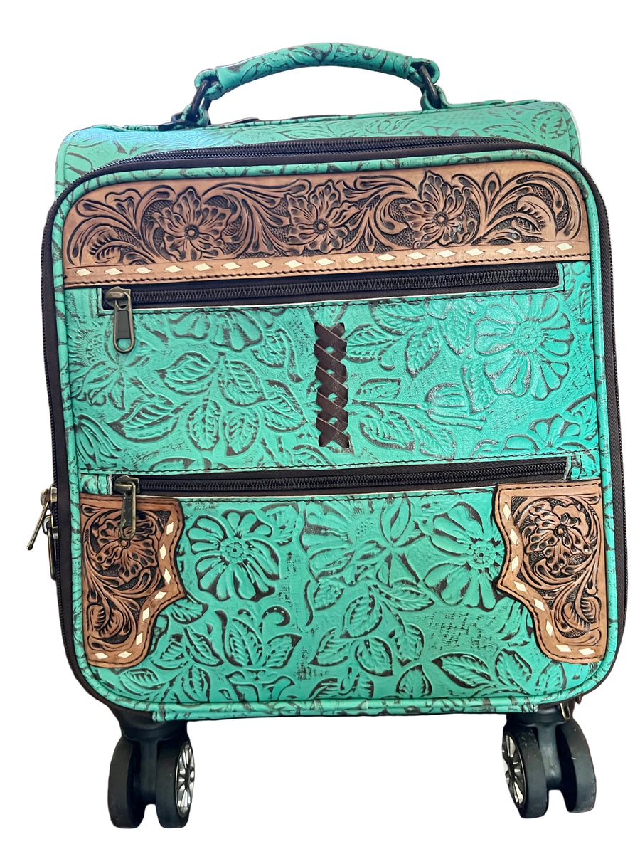 Turquoise and Tooled Leather Rolling Suitcase Carry Luggage| Classy ...