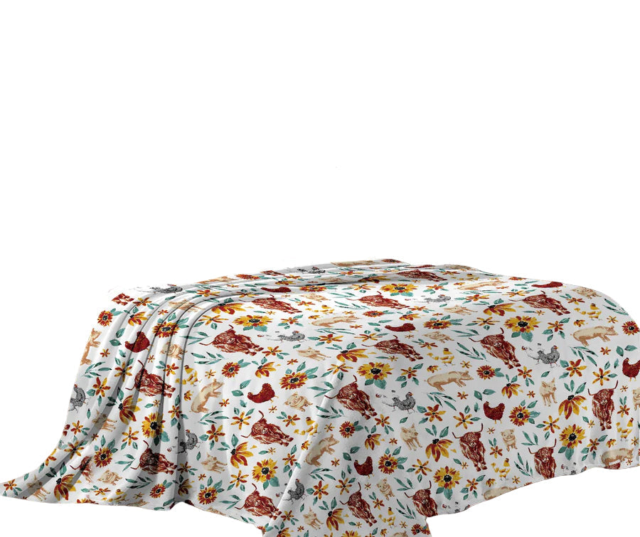 Mia Highlander, Pig, & Chickens Throw Blanket| Classy Farm Girl