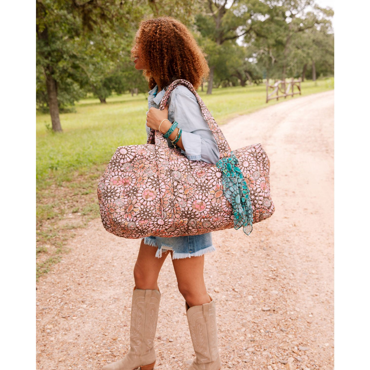 Pink Medallion Cluster Duffle Bag| Classy Farm Girl